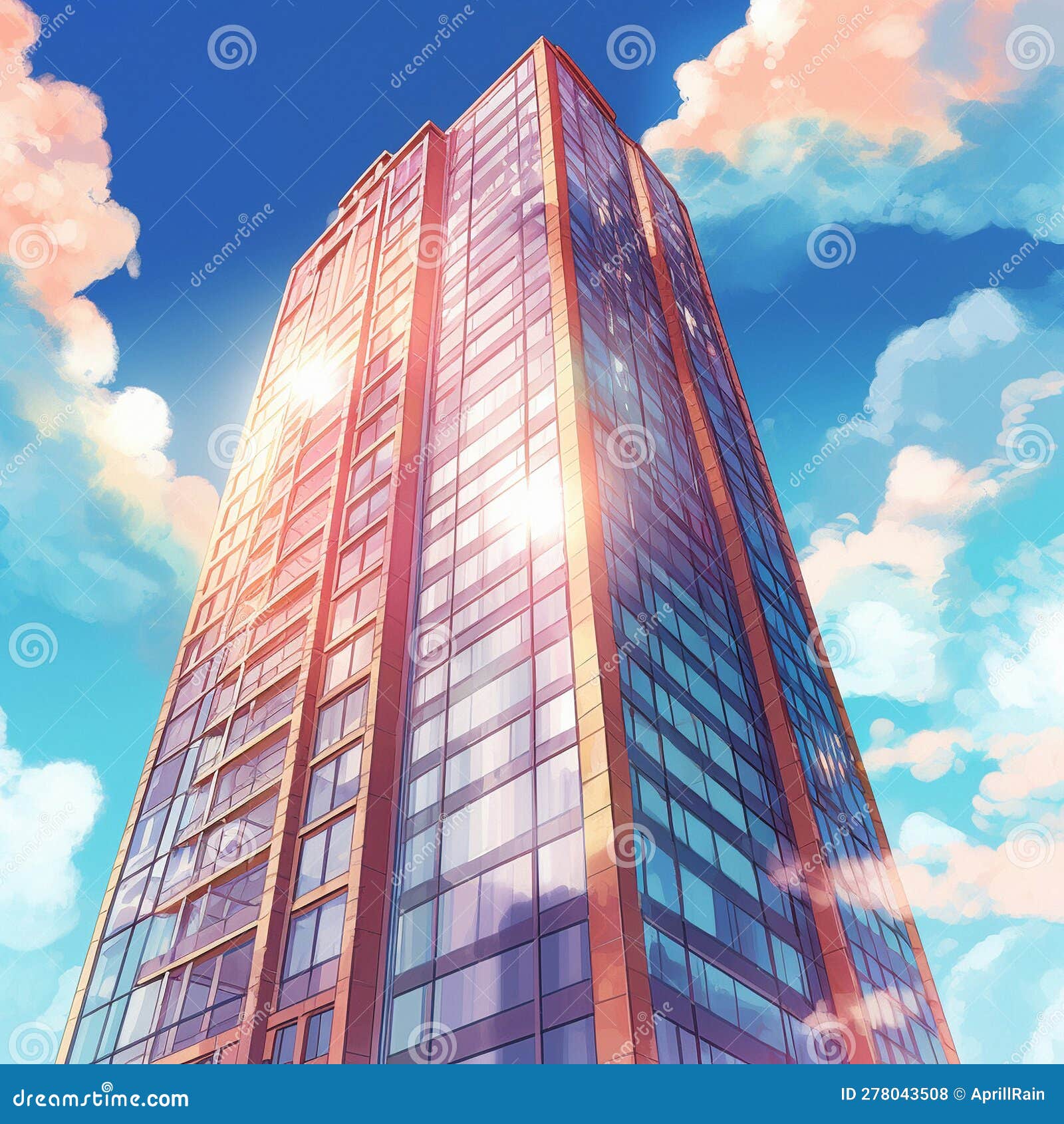 Modern Skyscraper in Anime Style Stock Illustration - Illustration of ...