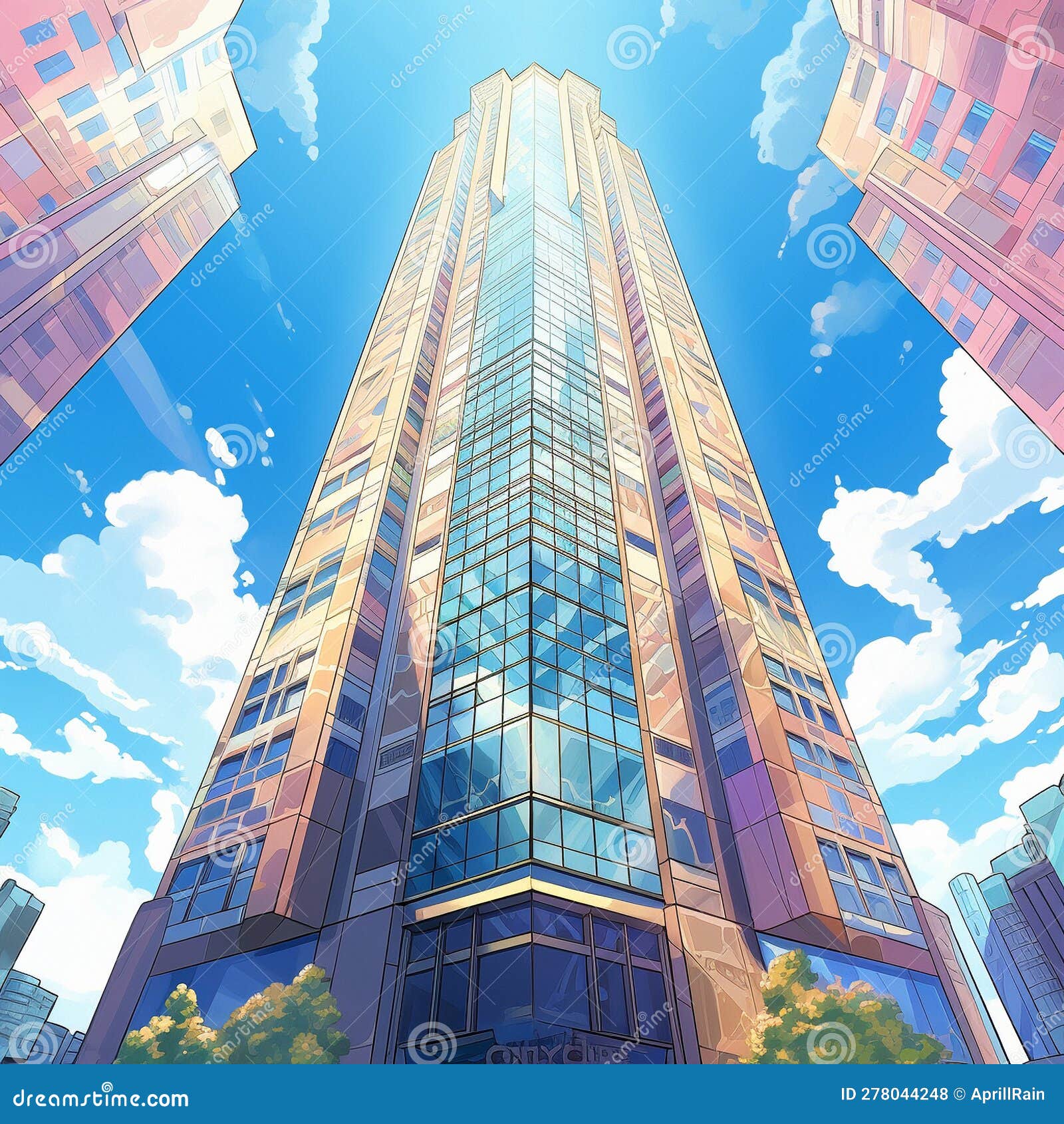 Modern Skyscraper in Anime Style Stock Illustration - Illustration of ...