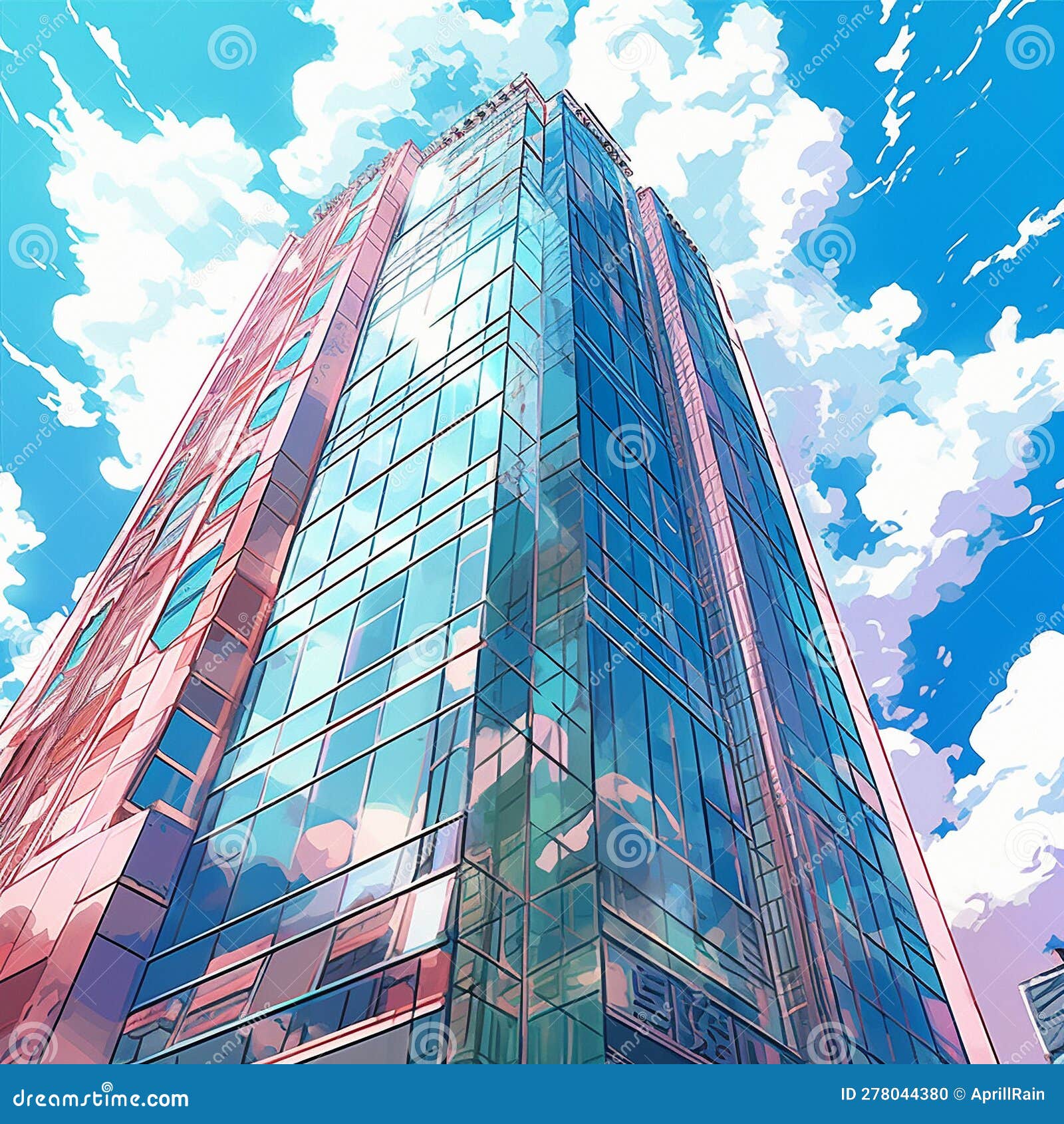 Modern Skyscraper in Anime Style Stock Illustration - Illustration of ...