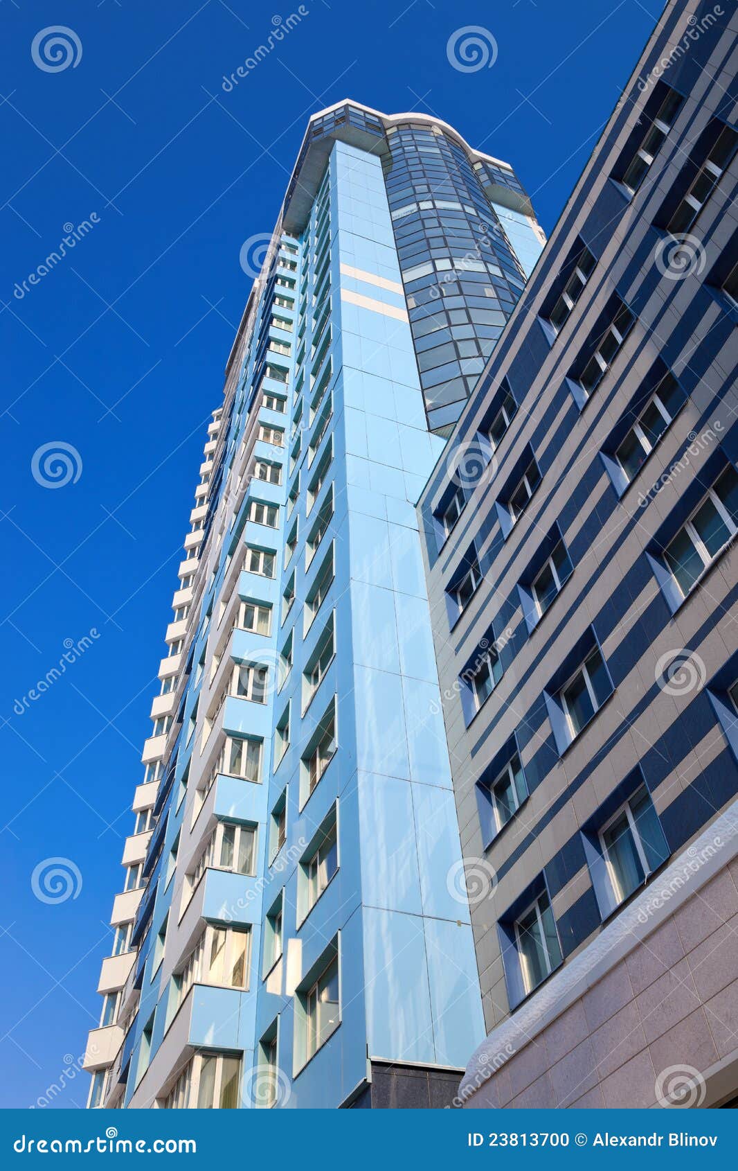 Modern Skyscraper on Blue Sky Background Stock Photo - Image of block ...