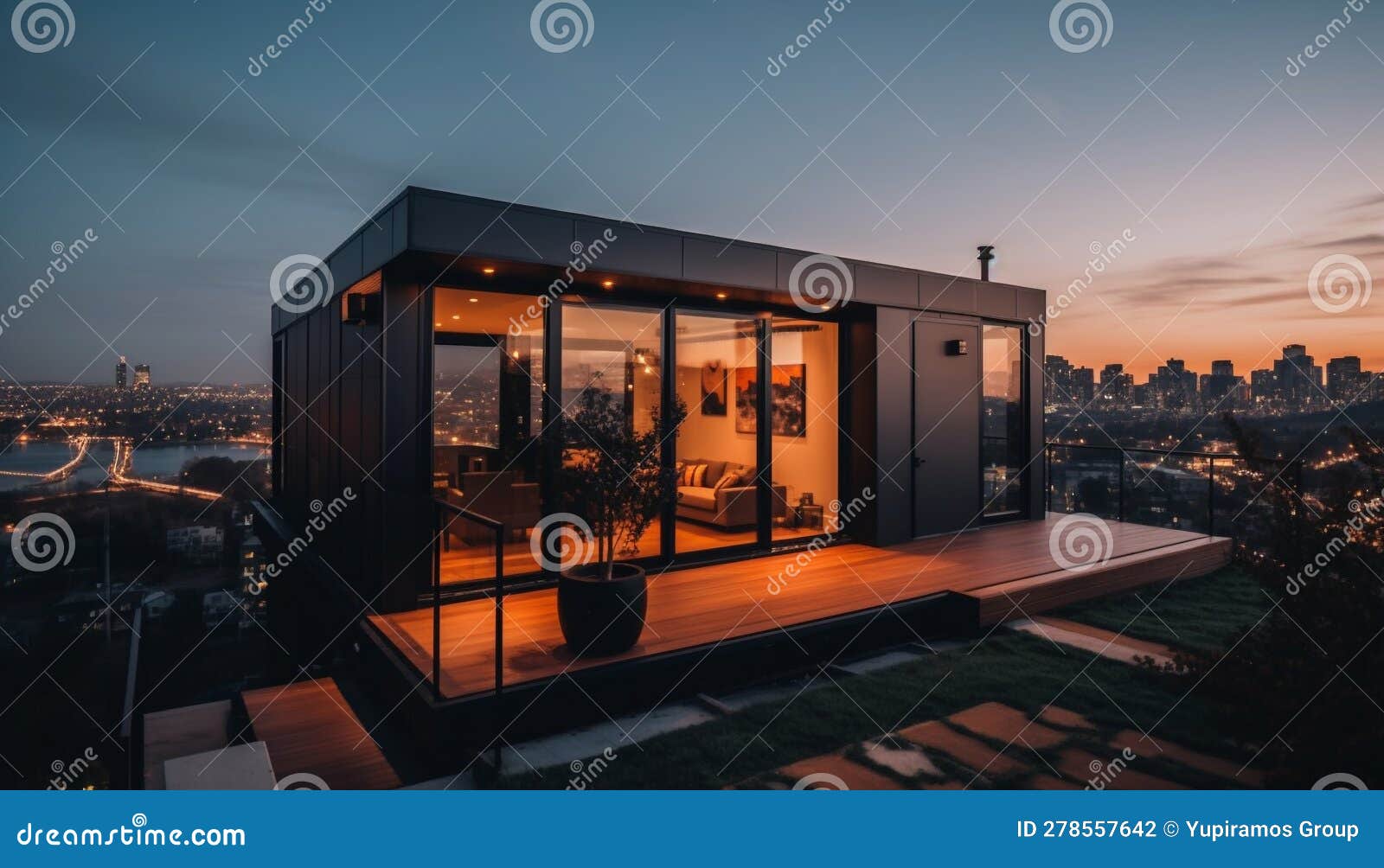 The Modern Skyscraper Illuminates the Cityscape at Dusk Generated by AI ...