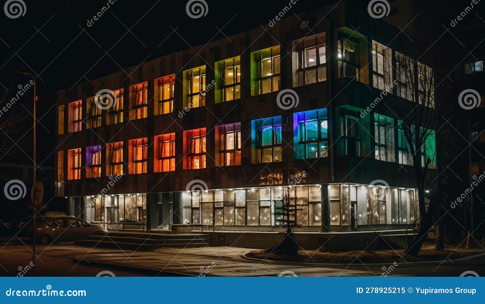 Modern Skyscraper Illuminates Vibrant City Skyline with Multi Colored ...