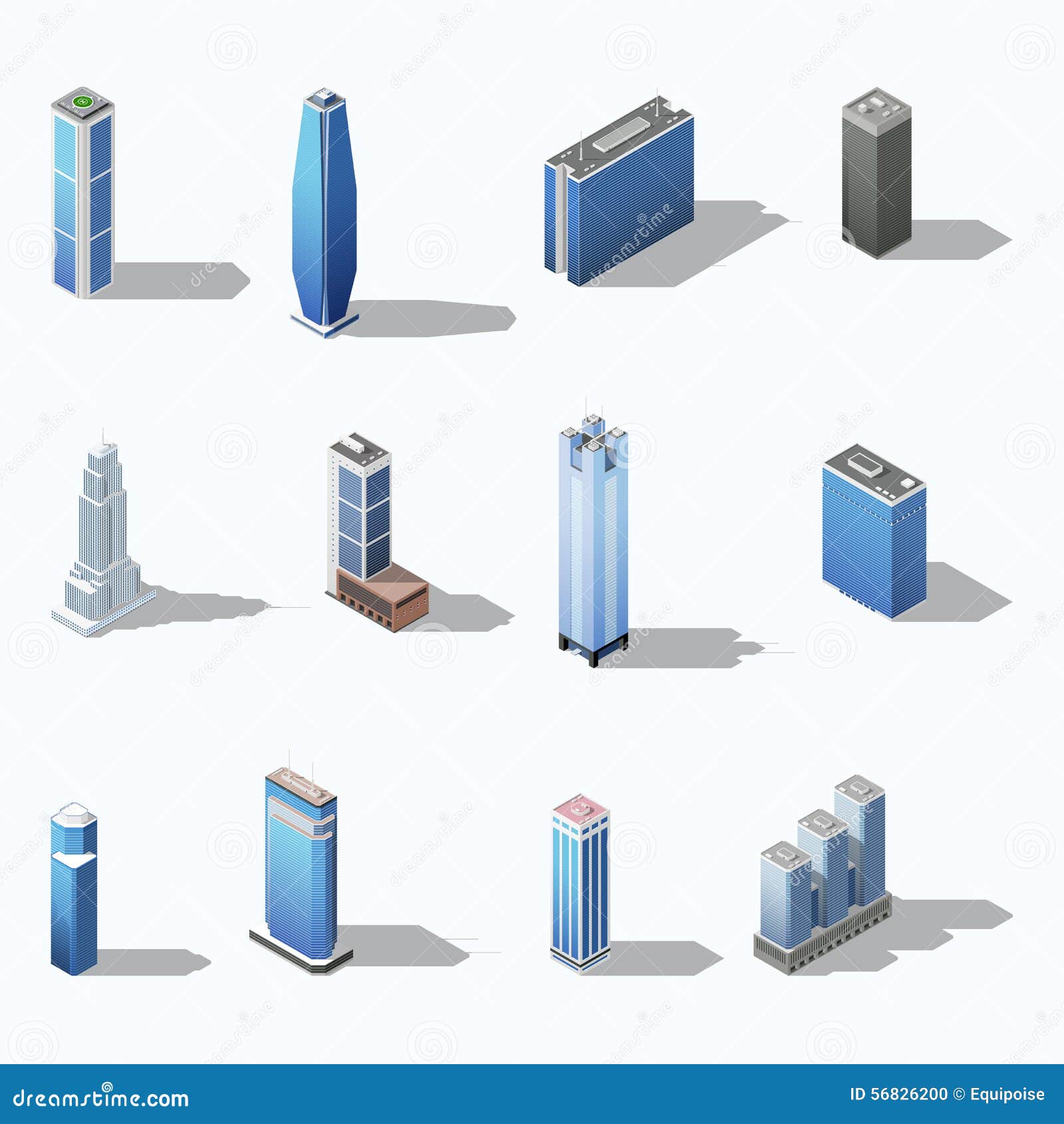 Modern Skyscraper Isometric Building Set Stock Vector - Illustration of ...
