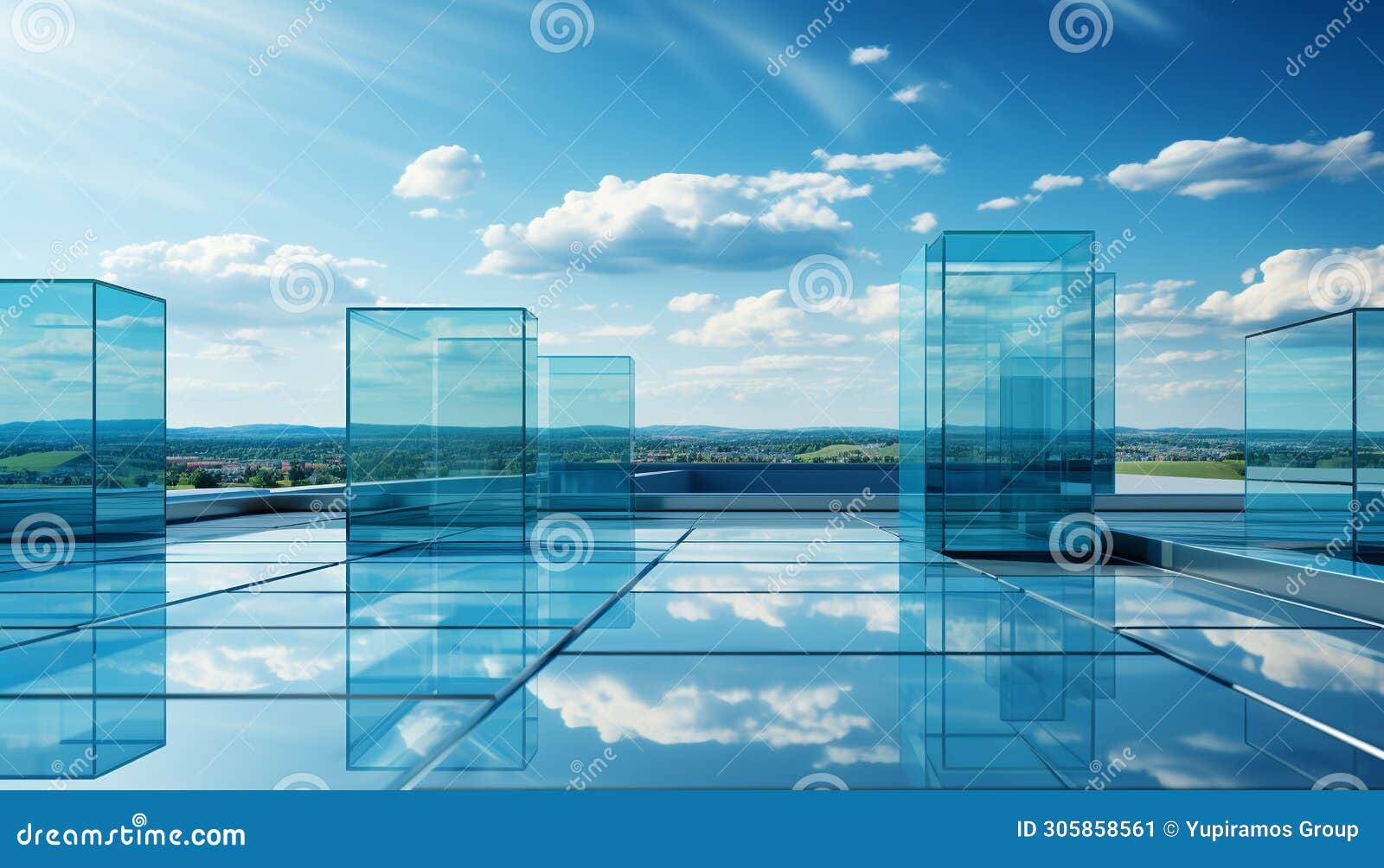Modern Skyscraper Reflects Blue Sky in Glass Window Design Generated by ...
