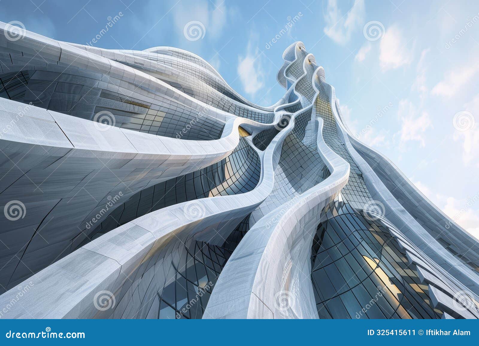 A Modern Skyscraper with Rotating Sections and a Curved Facade Reaching ...