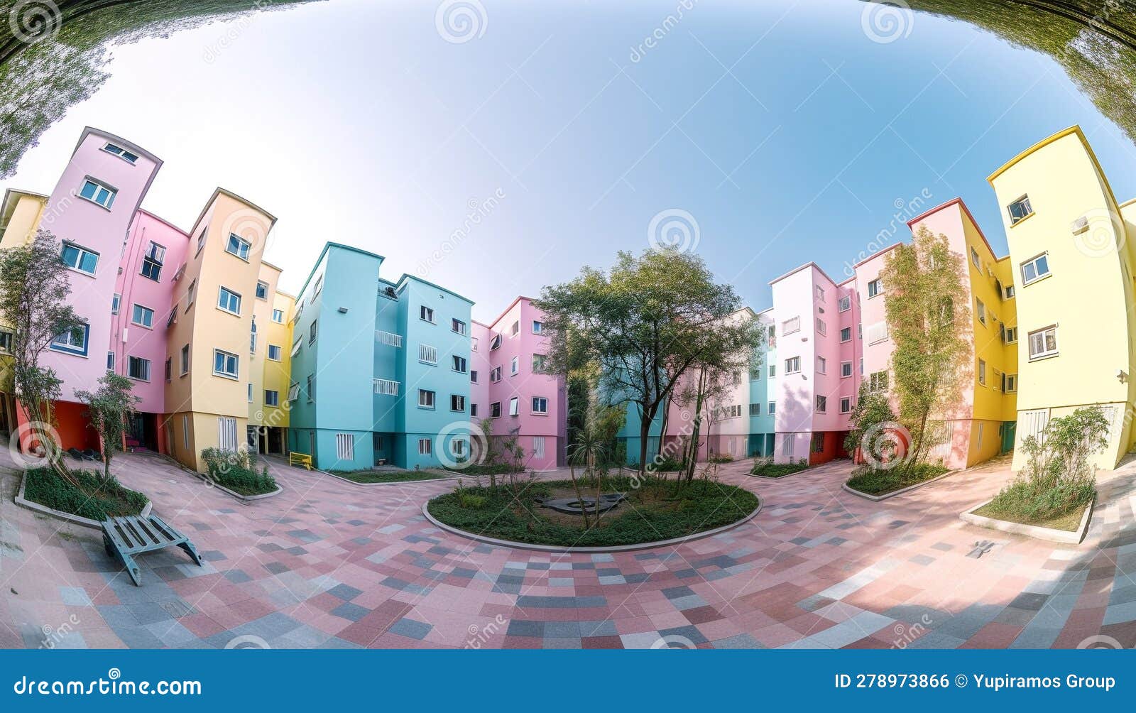 A Modern Skyscraper in a Vibrant Cityscape with Colorful Facades ...