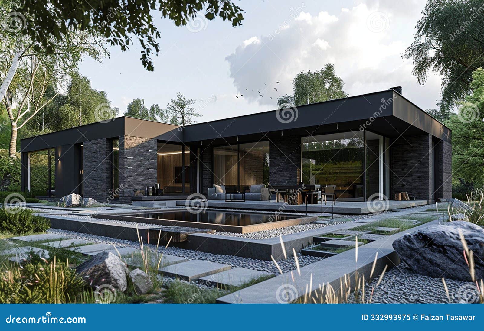Modern Slate Single-Story House High Quality -Generative Ai Stock Image ...