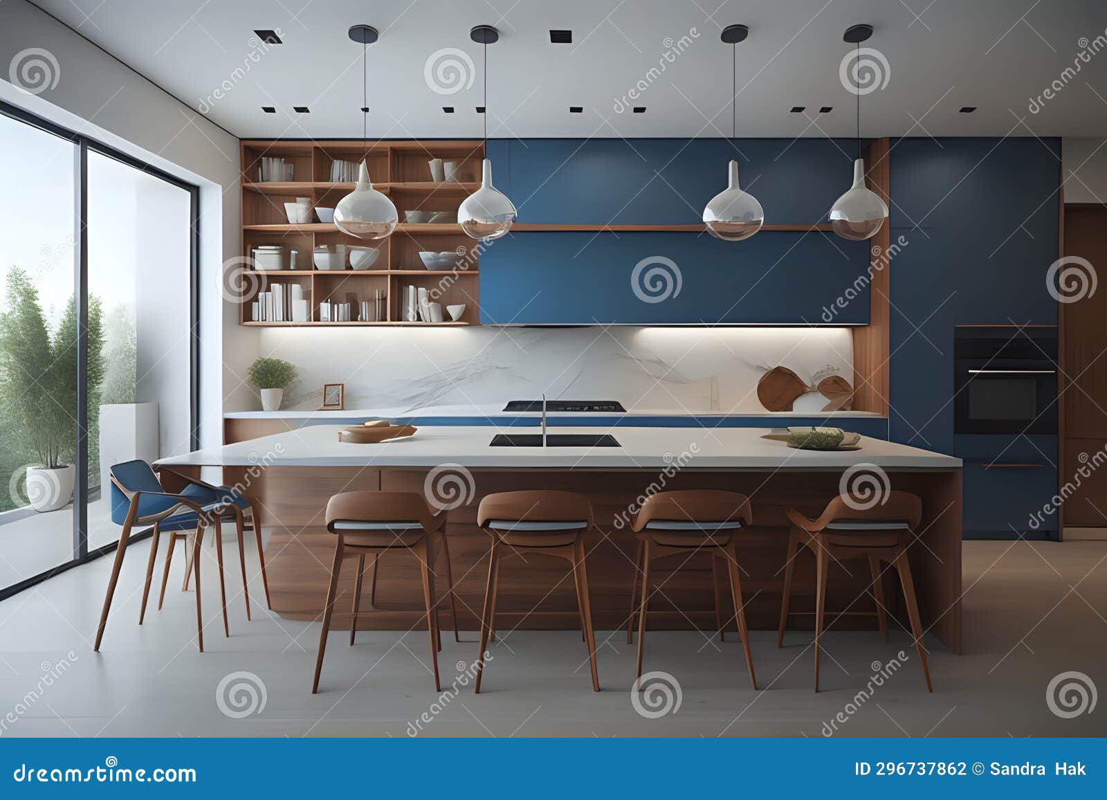 Modern Abstract Designed Kitchen in Blue, with Cocobolo Wood Details ...