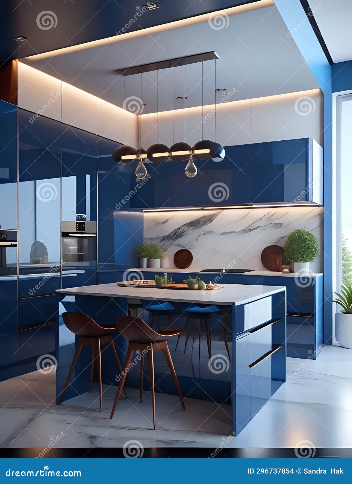 A Modern Abstract Designed Kitchen in Blue with Cocobolo Wood Details ...
