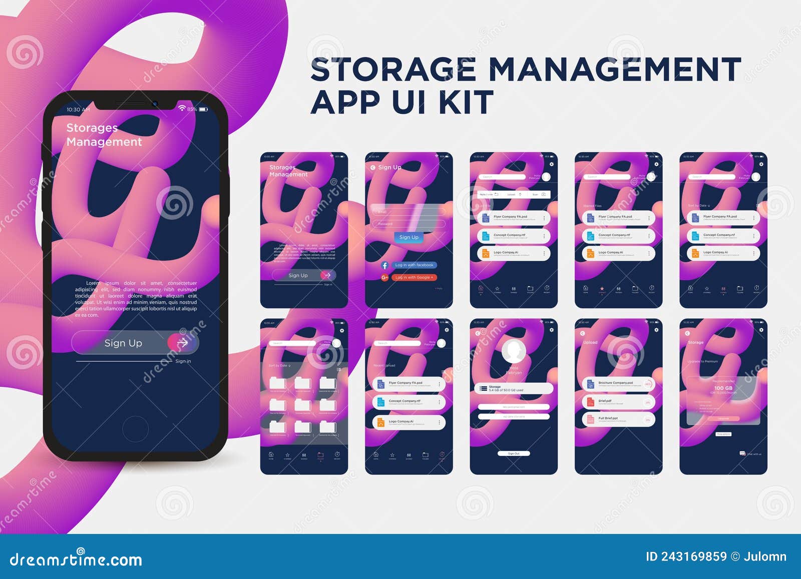 Storage Management App UI Kit Template UX Idea Stock Illustration ...