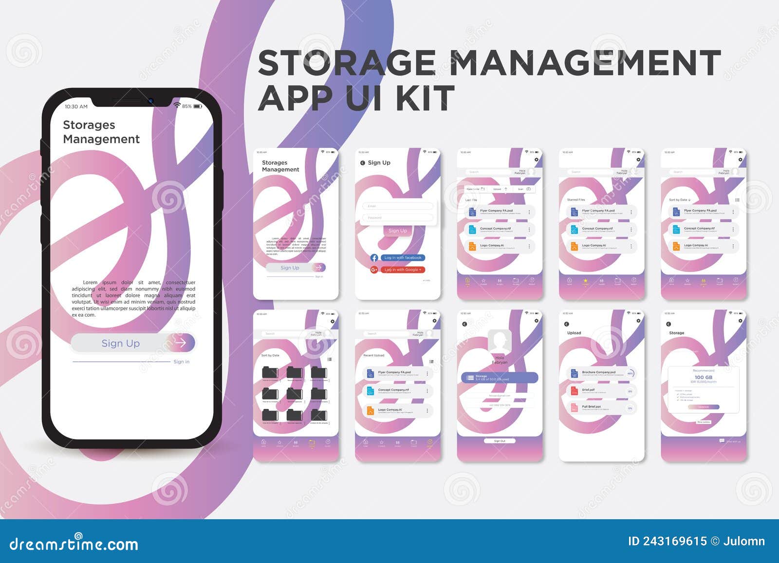 Storage Management App UI Kit Template UX Idea Stock Vector ...