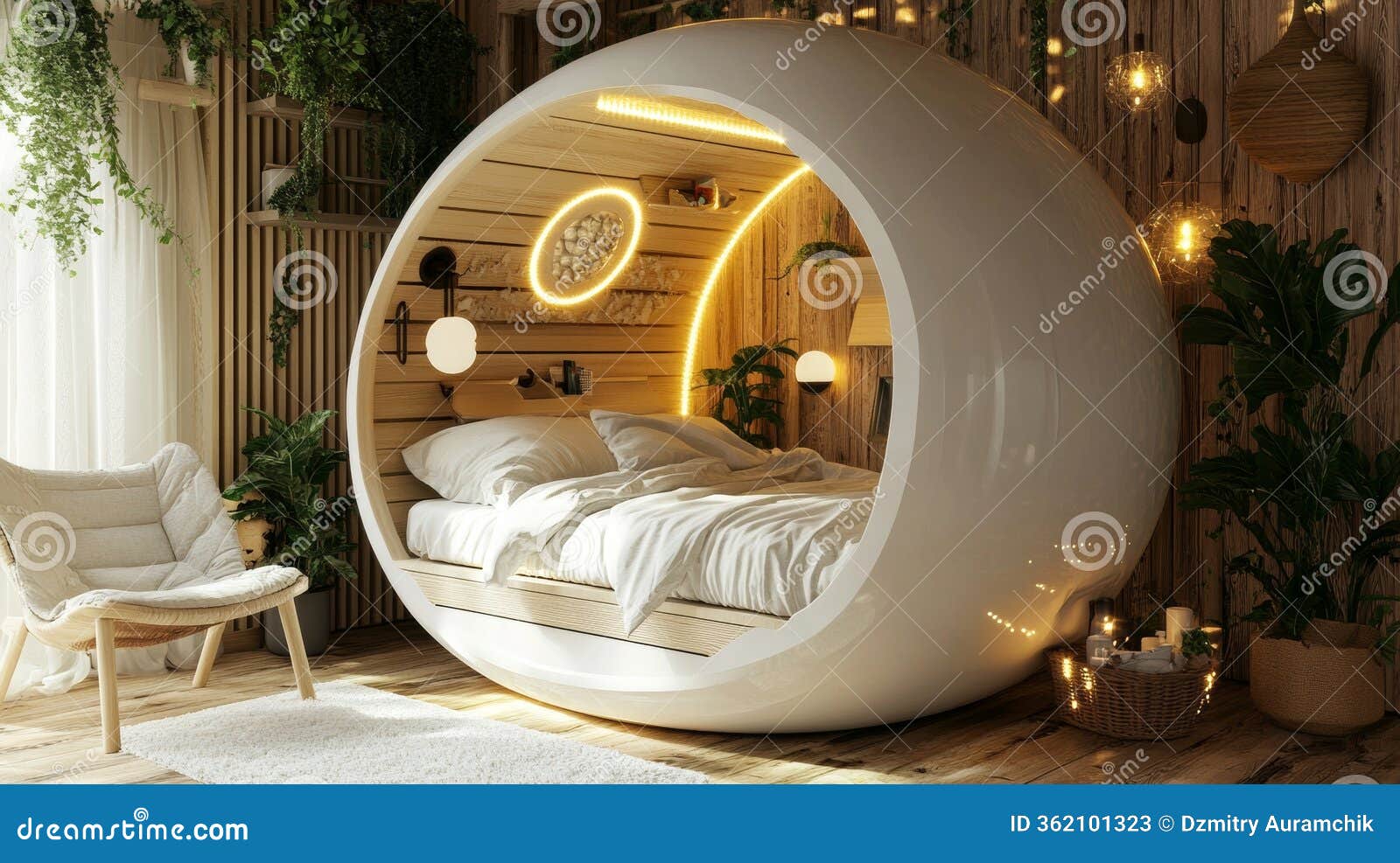 A Modern Sleep Pod Equipped with AI Lighting in a Calm and Serene ...
