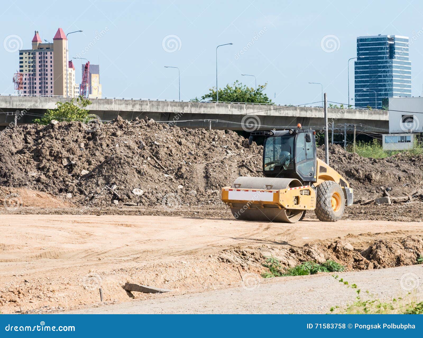 Modern small steamroller stock photo. Image of wheel - 71583758