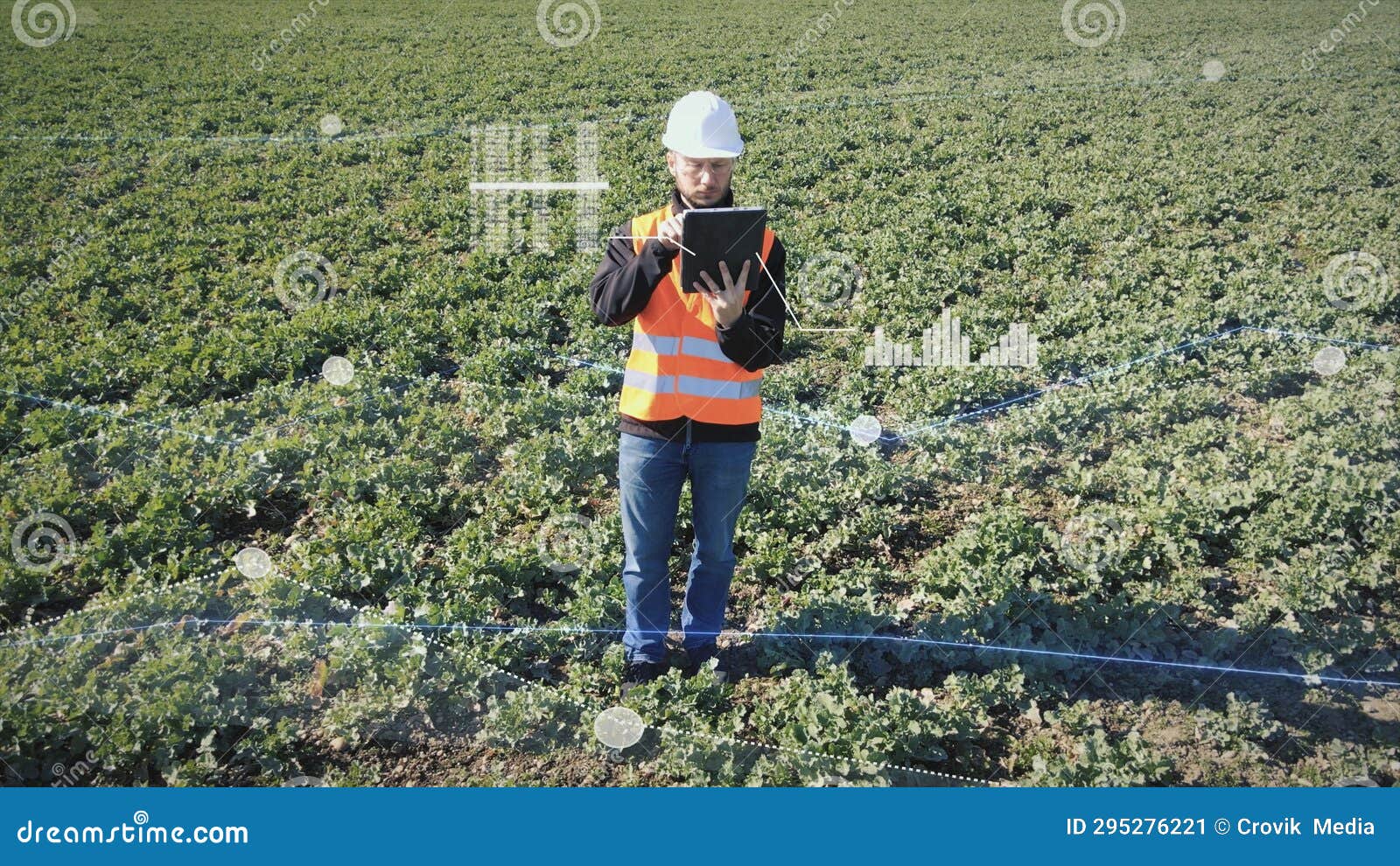 Modern Smart Agriculture Farming. Agronomist Farmer Checking Graph ...