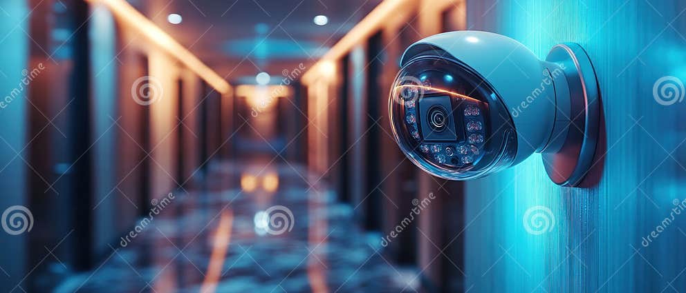 A Modern Smart CCTV Camera Mounted in Hotel Corridor, Enhancing ...