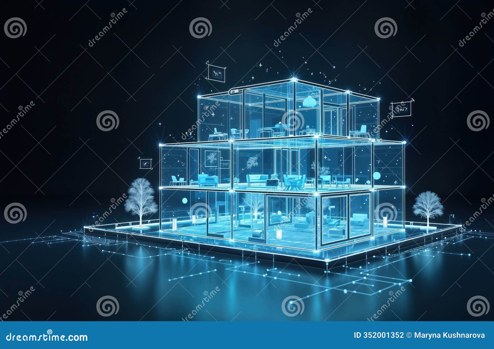 Modern Smart Home Design. Augmented Reality Tech Visualization of Multi ...