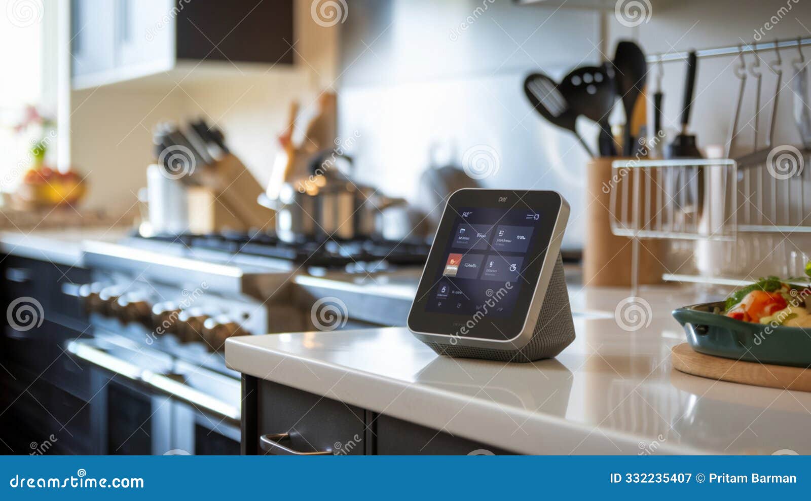 A Modern Smart Home Device on a Kitchen Counter 4 Stock Illustration ...