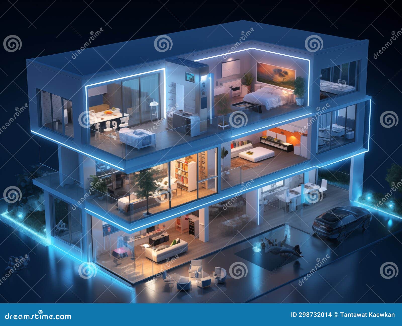 Modern Smart Home Scenario Where Residents Control Stock Illustration ...