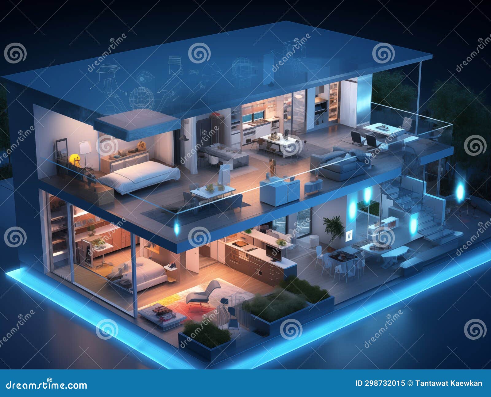Modern Smart Home Scenario Where Residents Control Stock Illustration ...