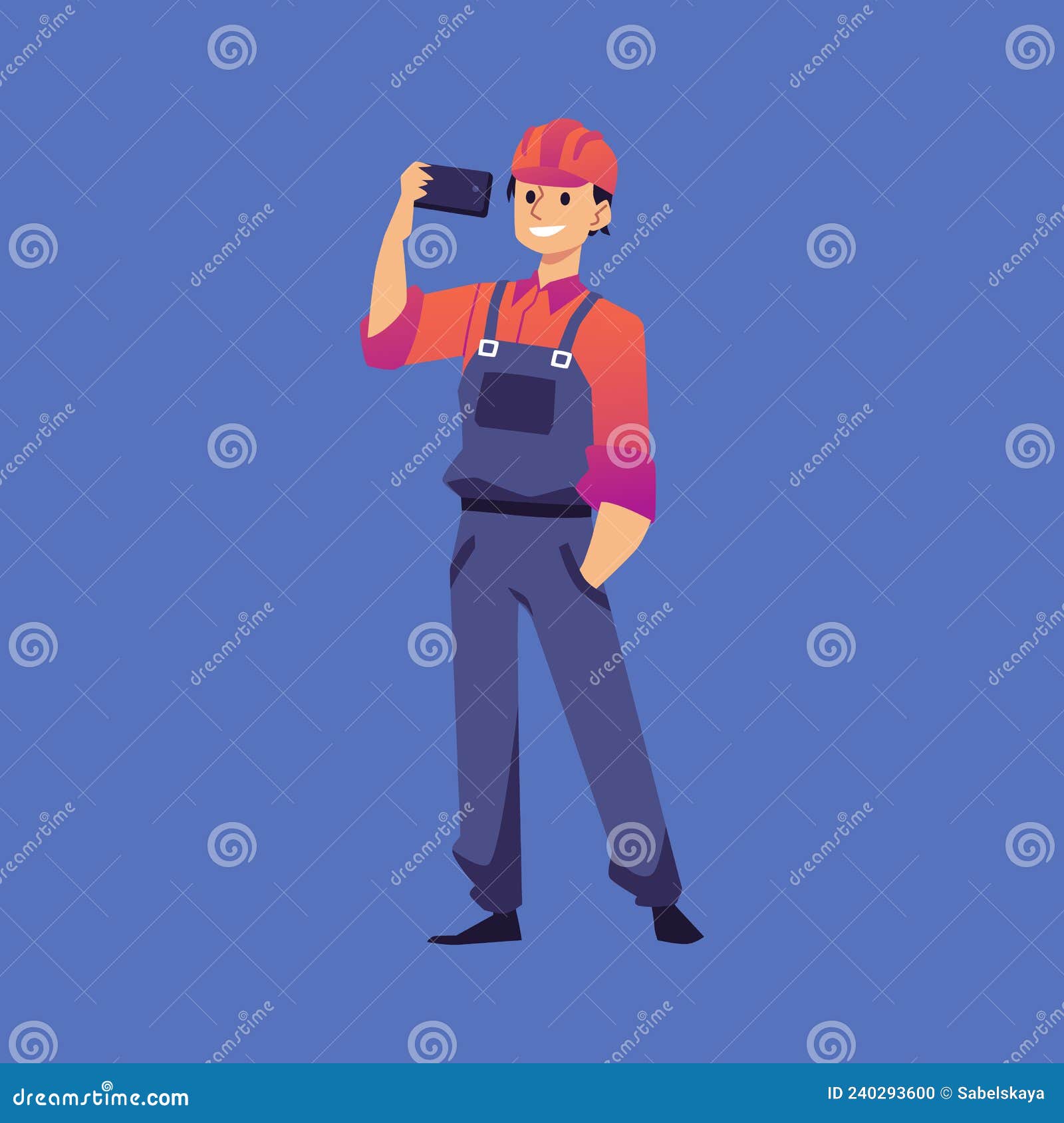 Smart Industry Employee Using Phone, Flat Vector Illustration Isolated ...