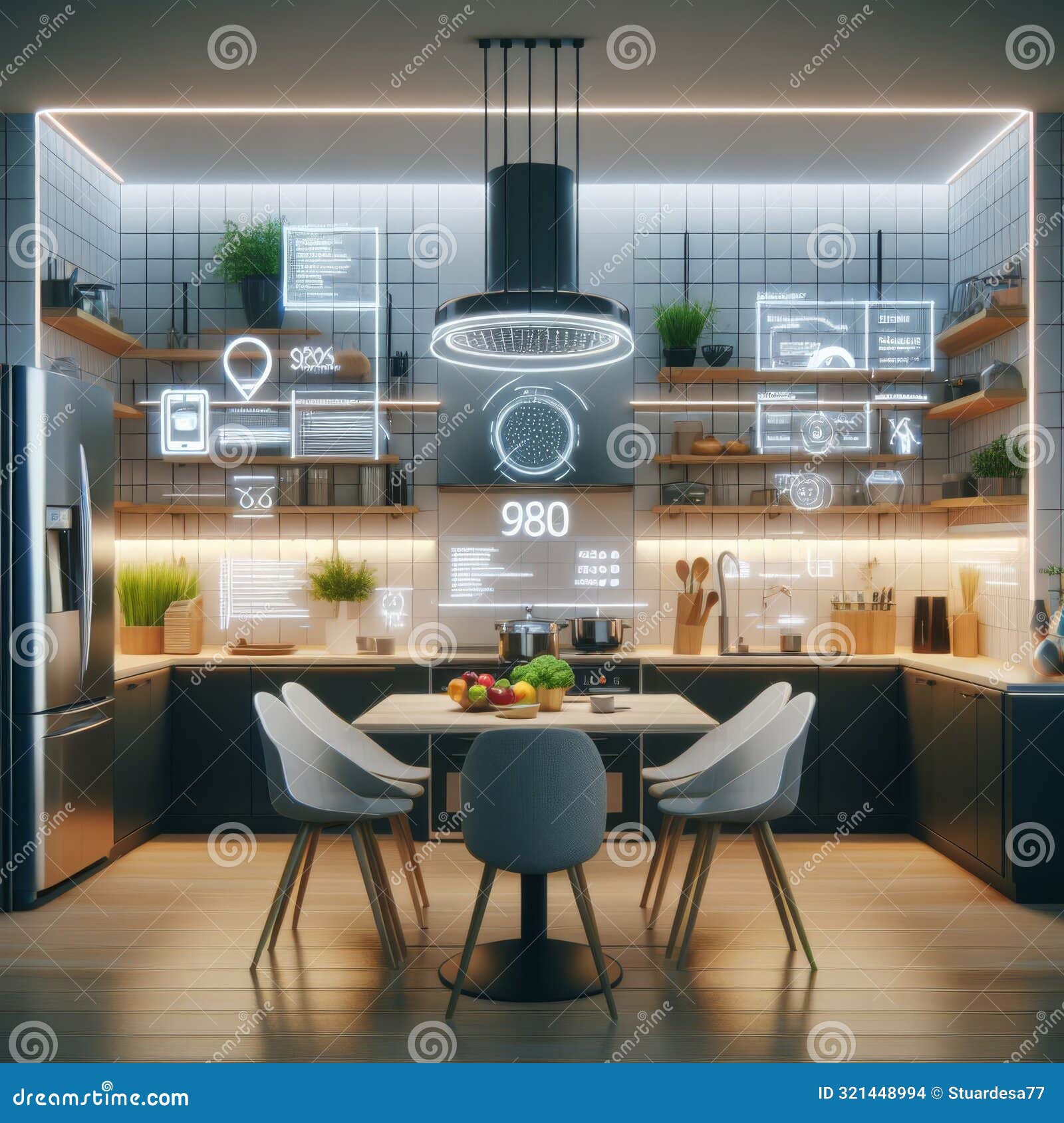 Modern Smart Kitchen with Interactive Interface Stock Photo - Image of ...