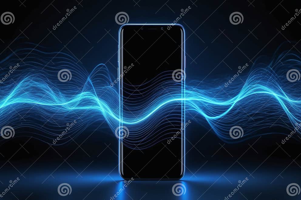 Modern Smart Mobile Phone with Waves Stock Illustration - Illustration ...
