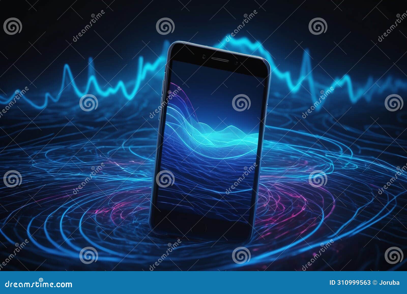 Modern Smart Mobile Phone with Waves Stock Illustration - Illustration ...