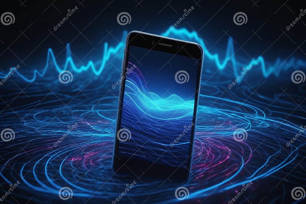 Modern Smart Mobile Phone with Waves Stock Illustration - Illustration ...