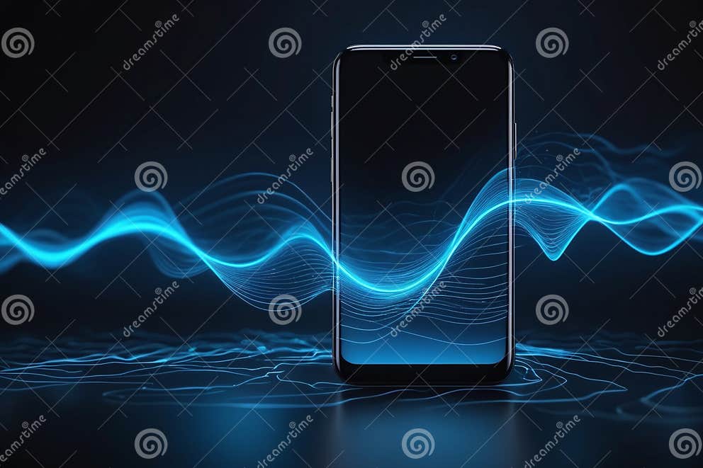 Modern Smart Mobile Phone with Waves Stock Illustration - Illustration ...