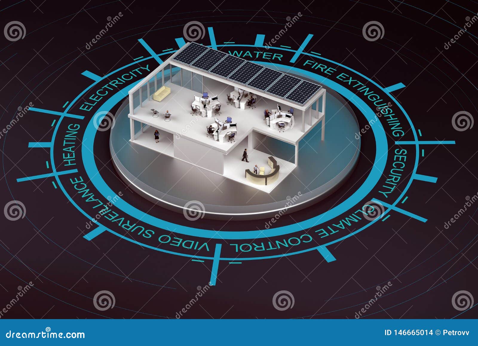 Modern Smart Office with Infographics Stock Illustration - Illustration ...