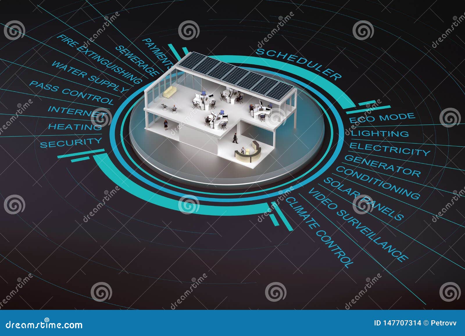 Modern Smart Office with Infographics Stock Illustration - Illustration ...