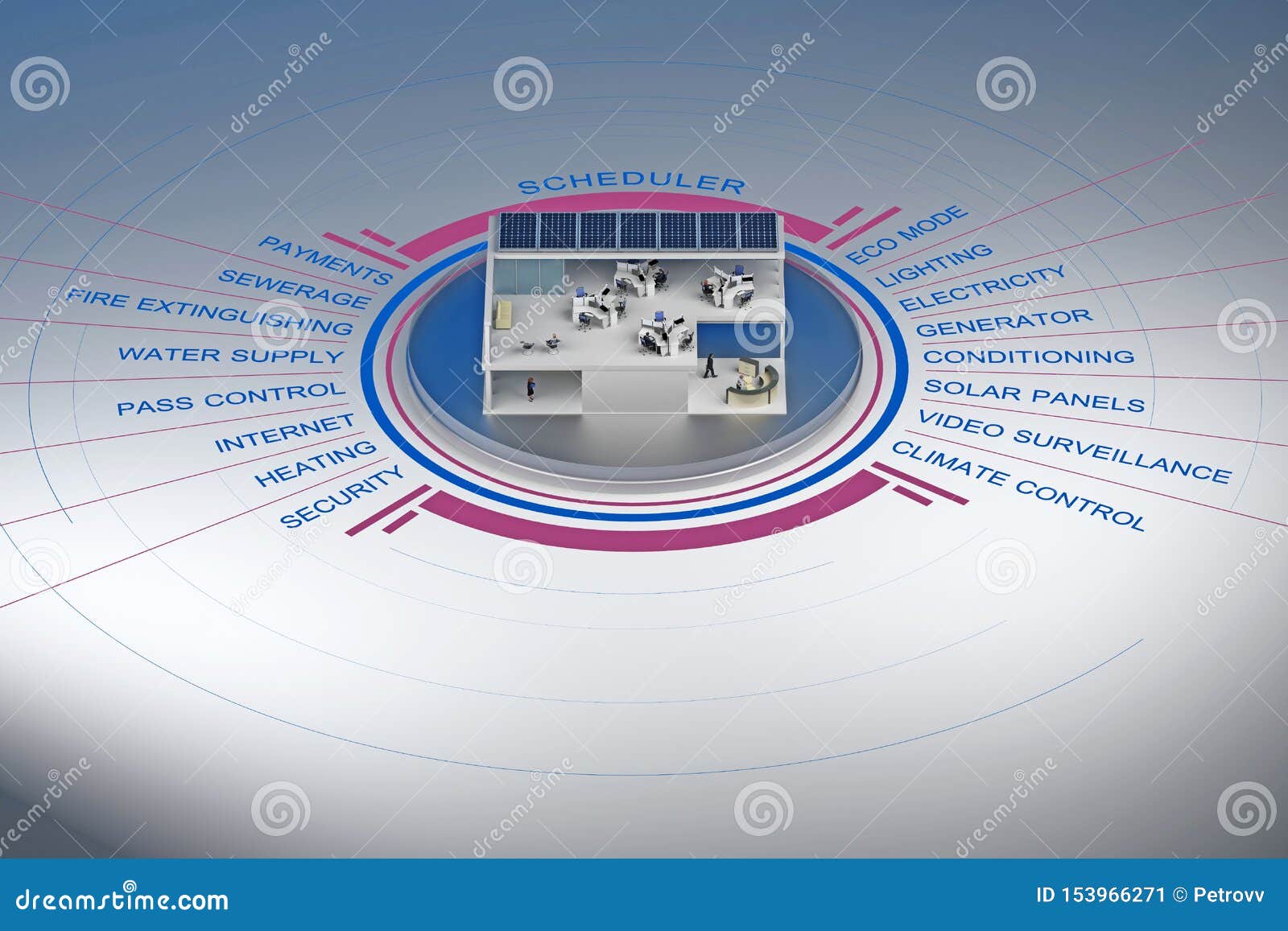 Modern Smart Office with Infographics Stock Illustration - Illustration ...
