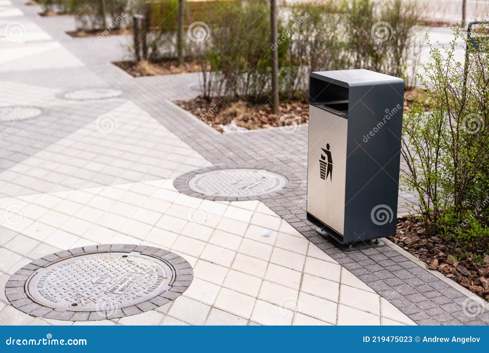 A Modern Smart Trash Can on the Street. Stock Image - Image of ecology ...