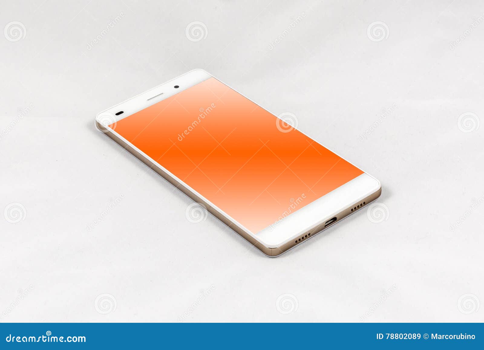 Modern Smartphone with Blank Orange Screen, Isolated on White Ba Stock ...