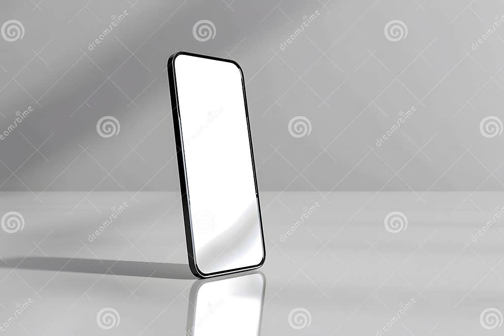 Modern Smartphone with Blank Screen Lying Flat on White Surface ...
