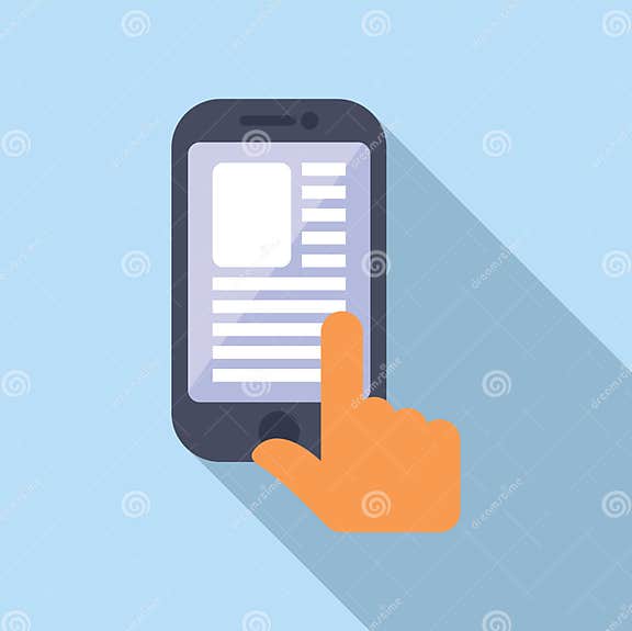 Flat Design Vector Illustration of a Hand Interacting with a Mobile ...