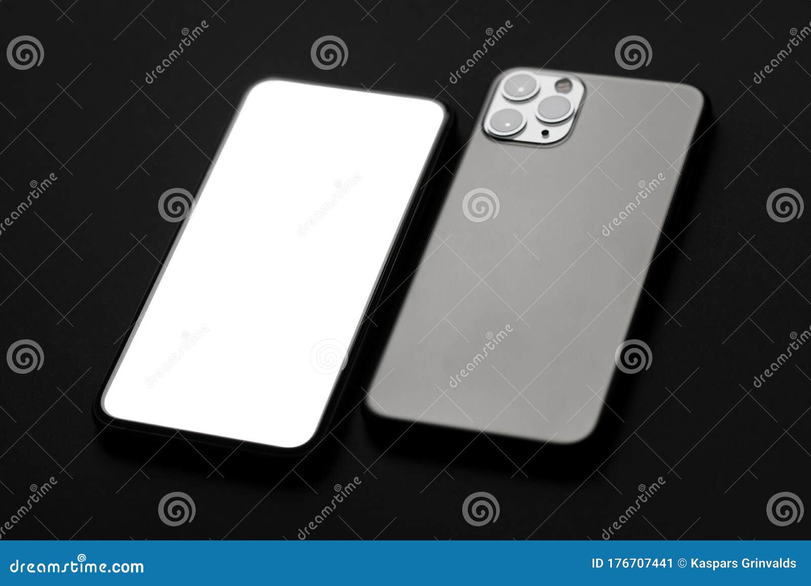 Modern Smartphone, Front with Empty White Screen and Back Side with ...