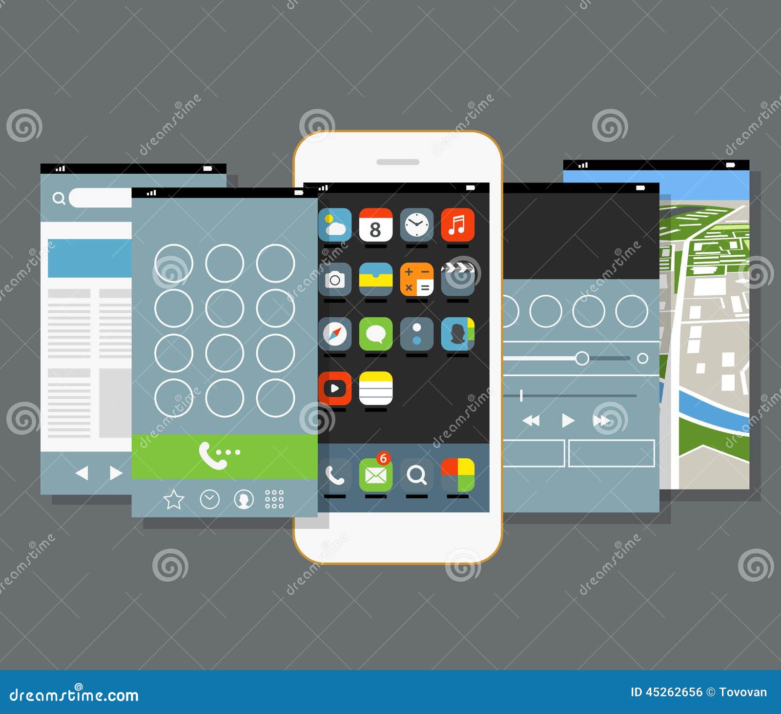 Modern Smartphone with Different Application Screens Stock Vector ...
