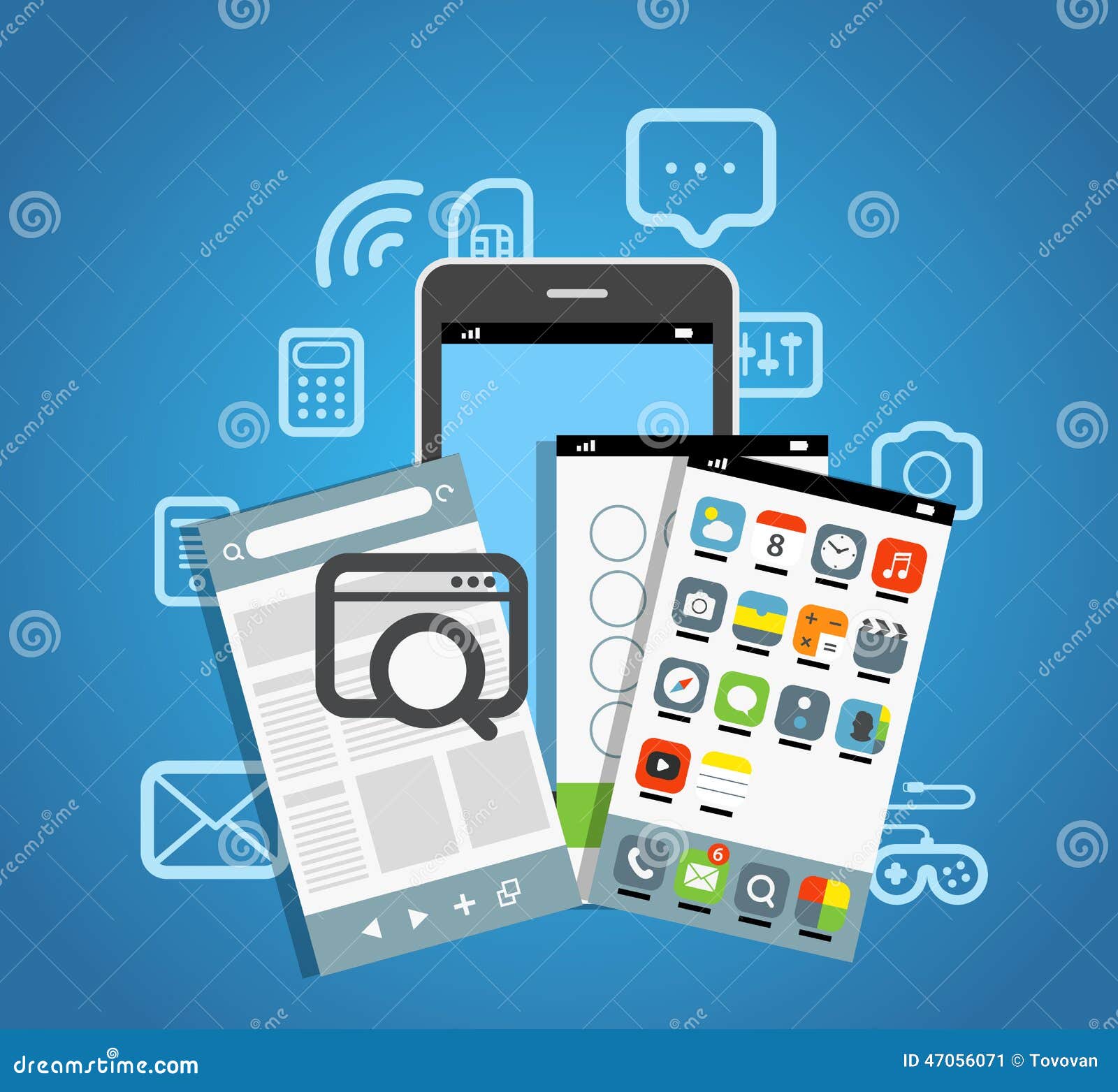 Modern Smartphone with Different Application Screens Stock Vector ...