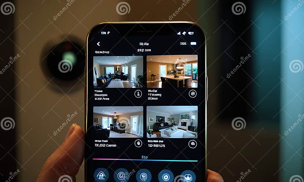 Modern Smartphone Displaying a Live Feed from Home Security Cameras ...