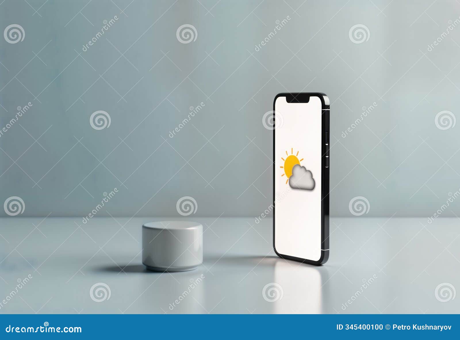 Modern Smartphone Displays Weather App. Light Gray Background. Sunny ...