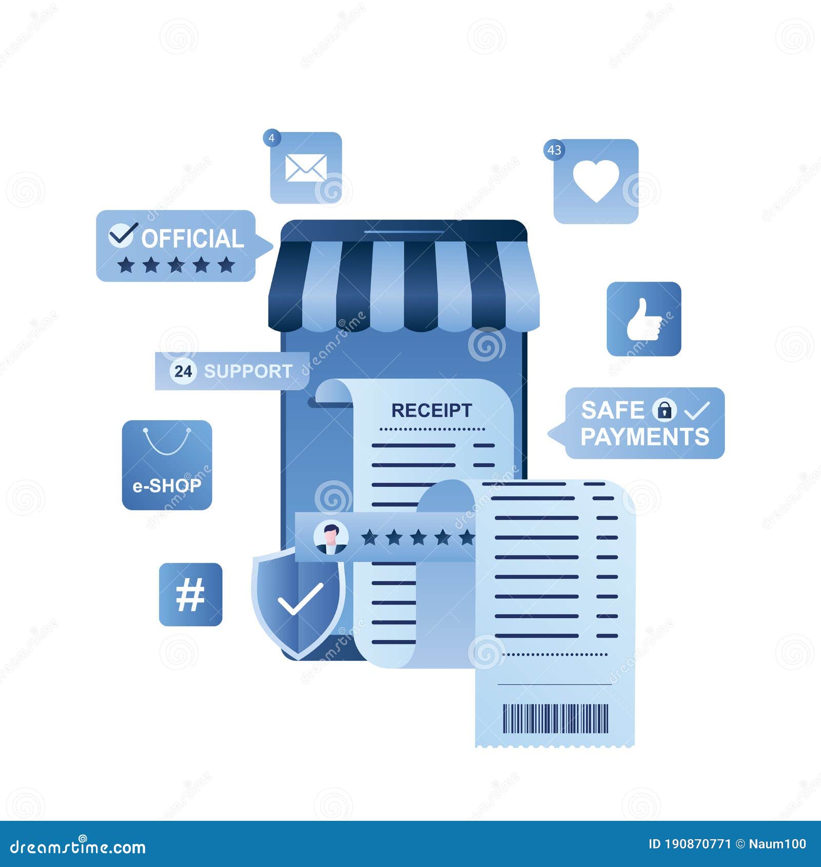 Modern Smartphone and E-commerce Application.Receipt Paper and Mobile ...