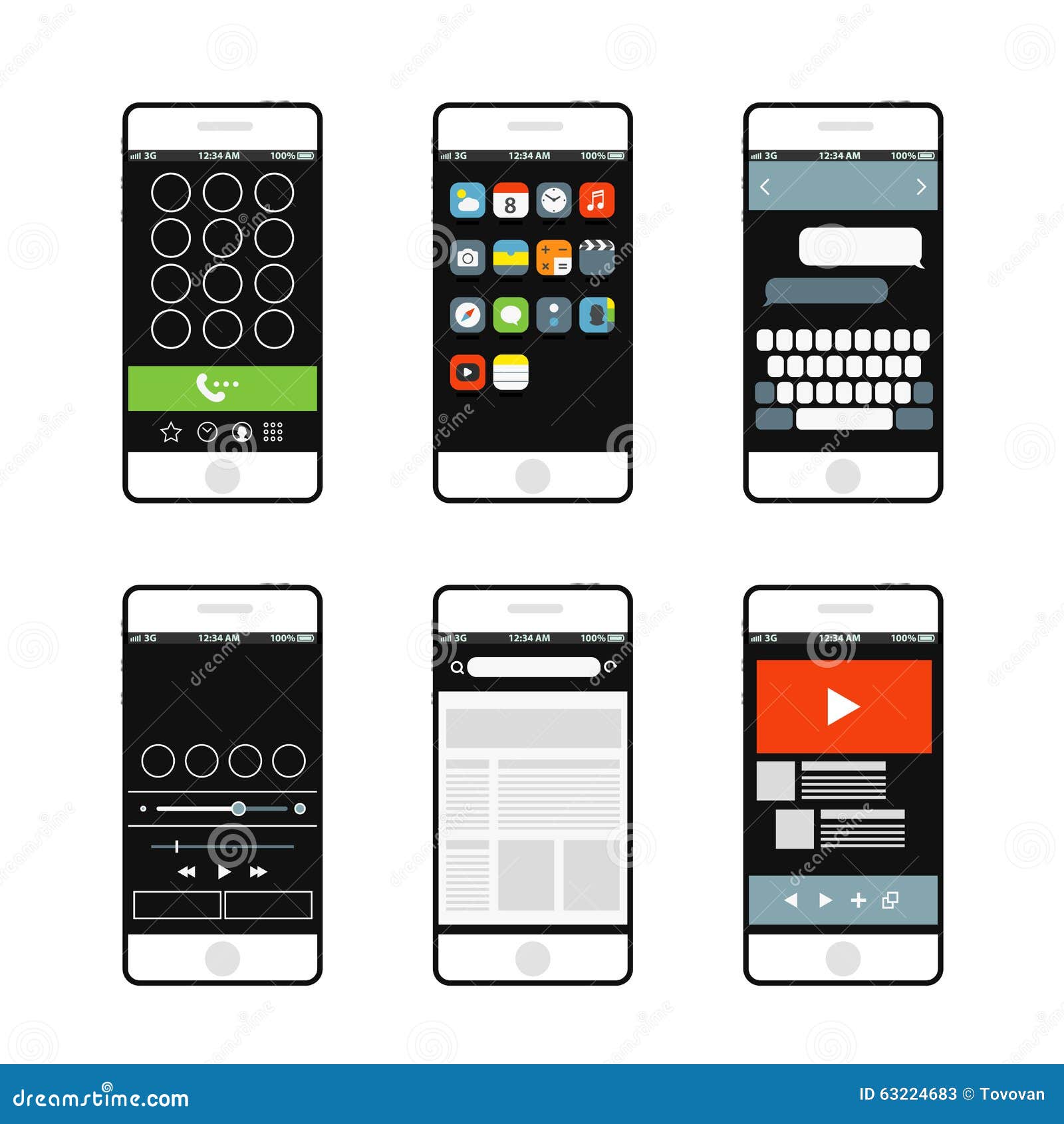 Modern Smartphone Interface Elements Stock Vector - Illustration of ...