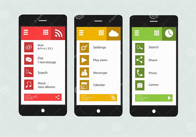 Modern Smartphone Interface with Flat Material Design Screens Stock ...