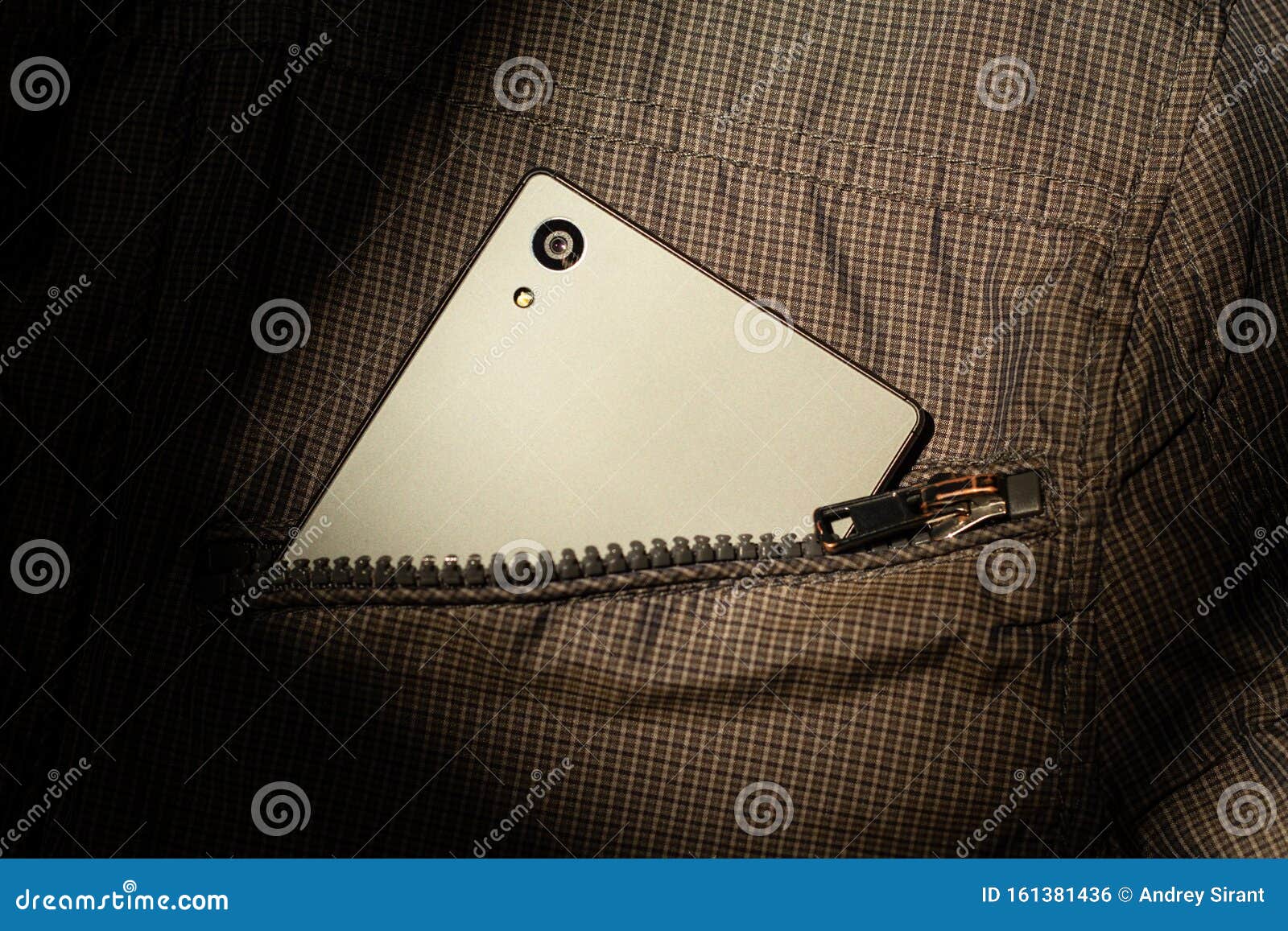 Modern Smartphone in Jacket Pocket Stock Photo - Image of material ...