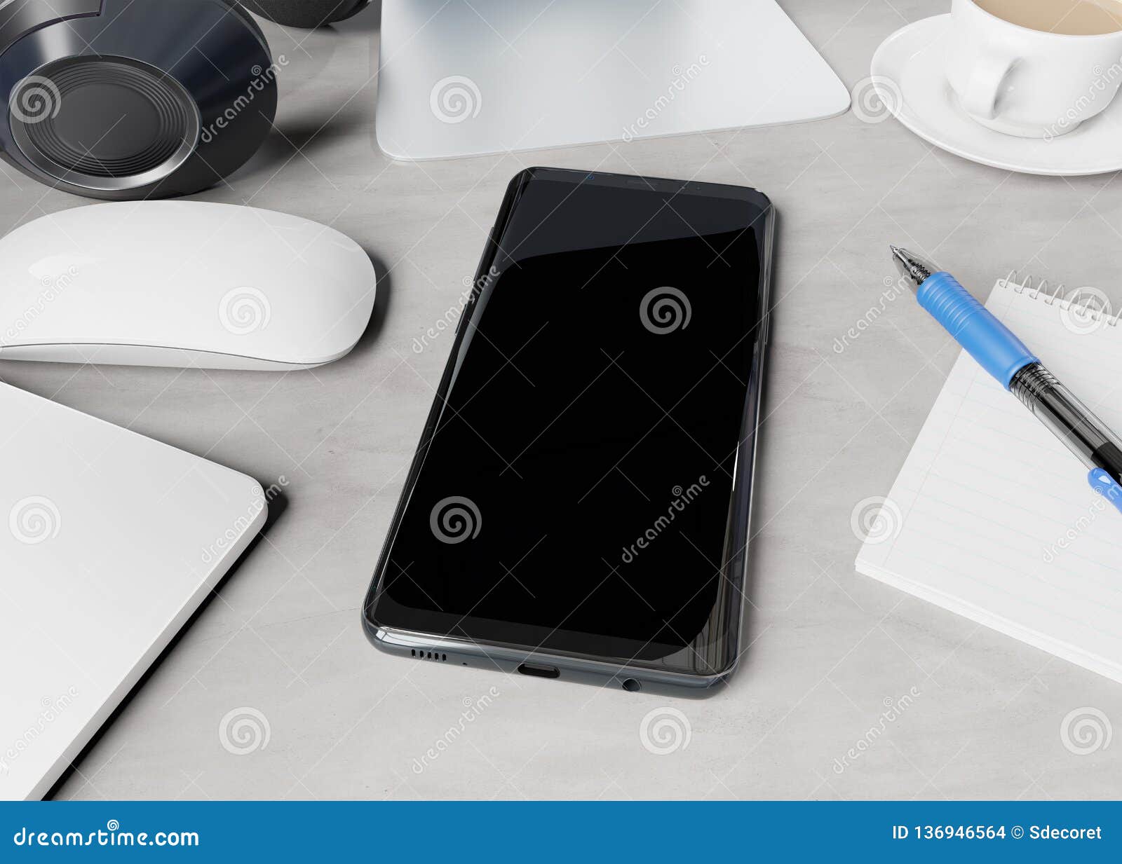 Modern Smartphone Laying on Desktop Mockup 3d Rendering Stock ...