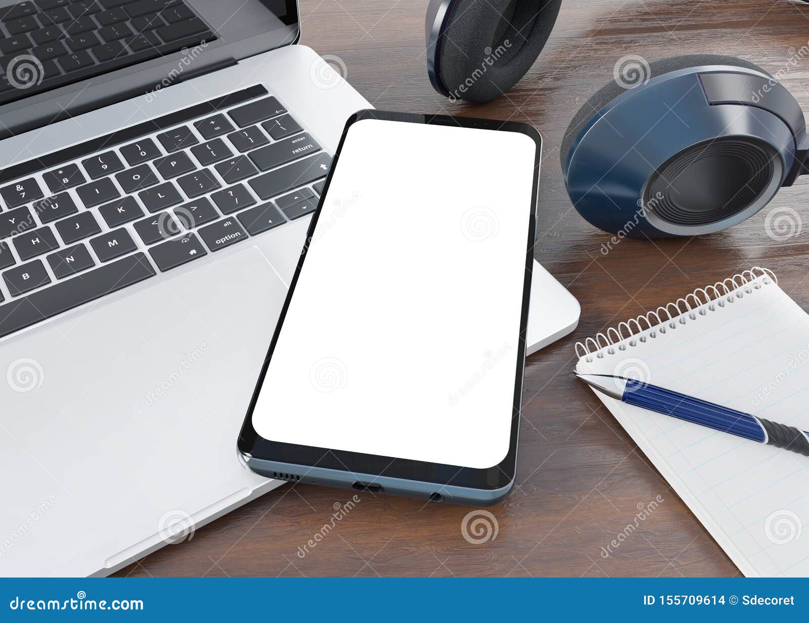 Modern Smartphone Laying on Desktop Mockup 3d Rendering Stock ...