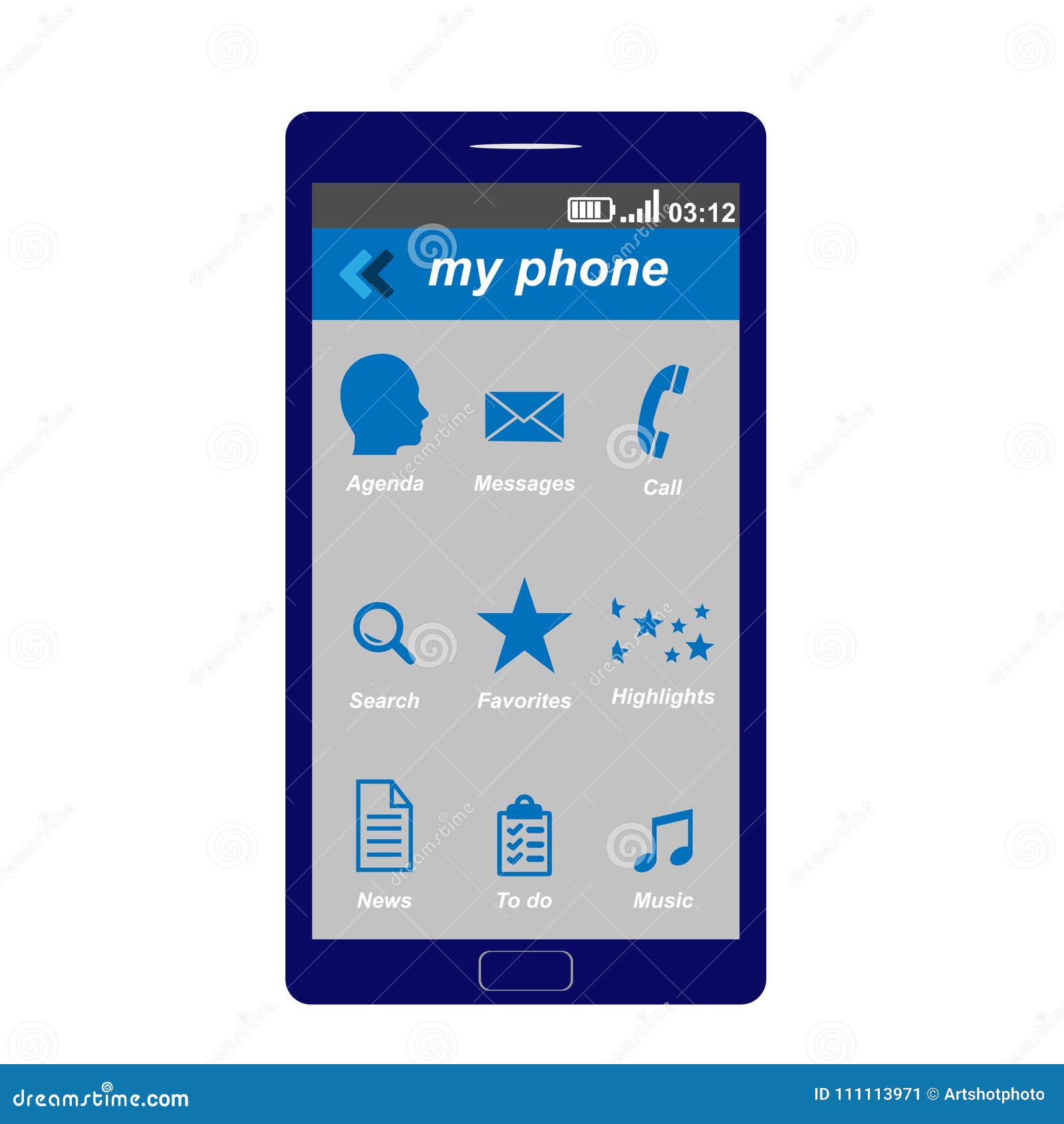 Modern Smartphone Menu with Different Icons Stock Illustration ...