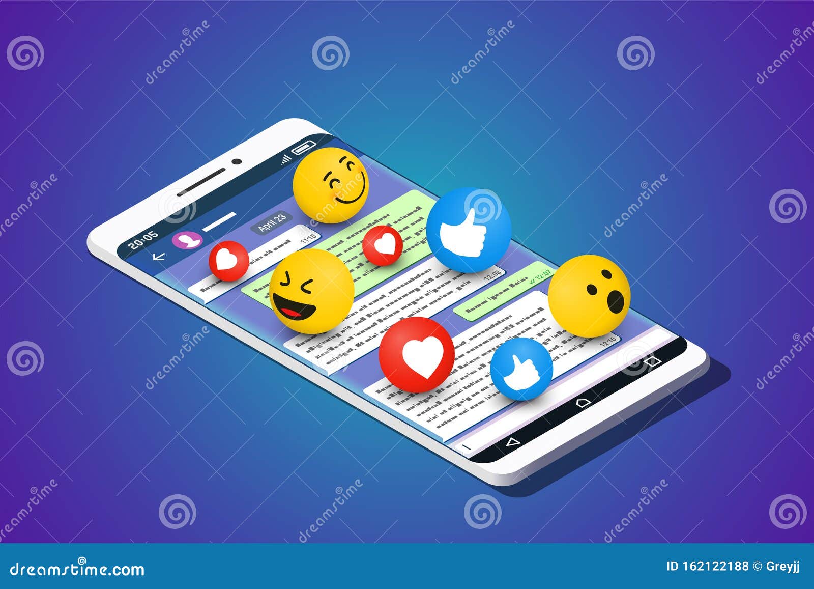 Modern Smartphone with Messenger App on Its Screen and 3d Emoji Over it ...