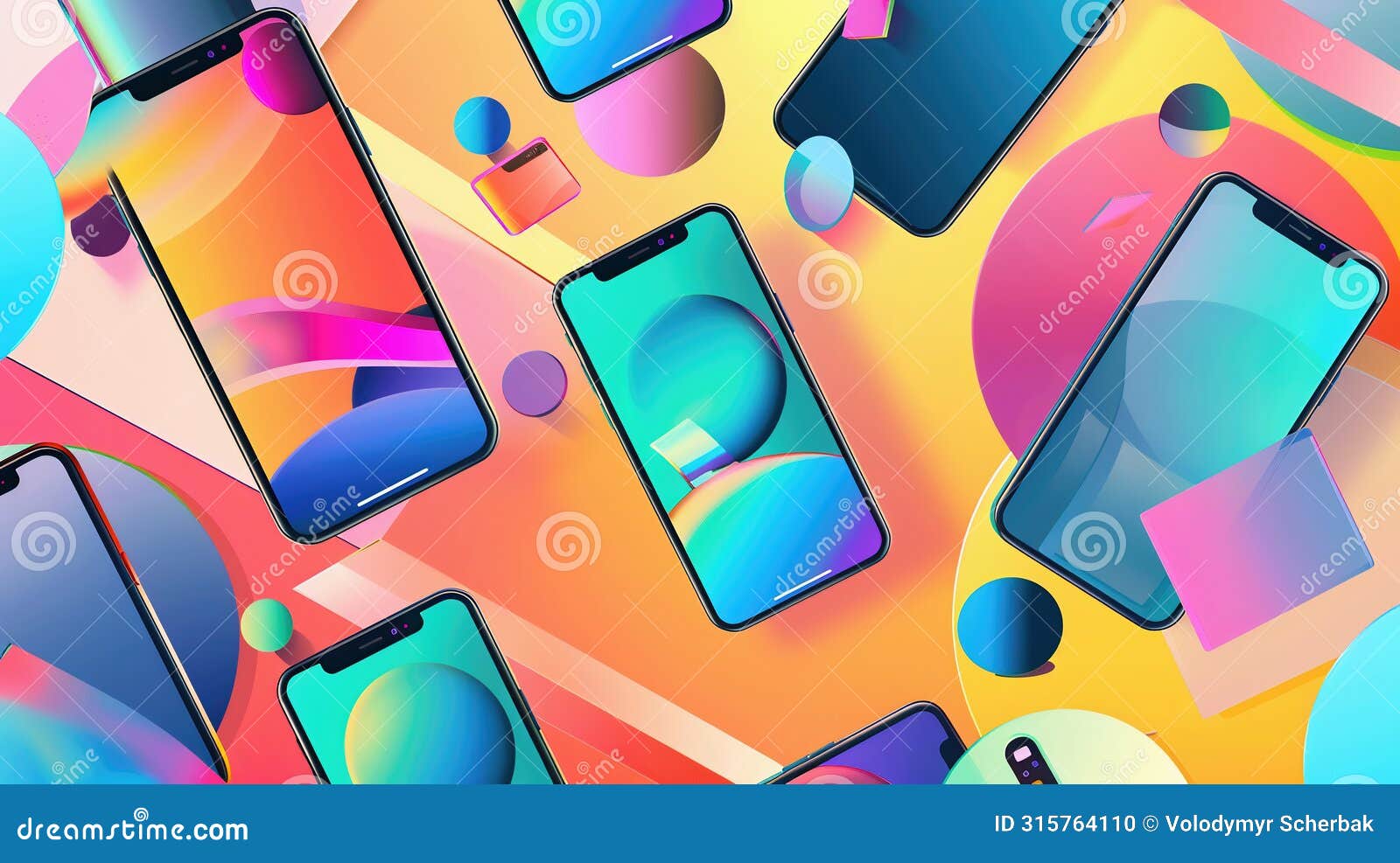 Modern Smartphone Mockups Floating with Geometric Backdrop. Dynamic ...